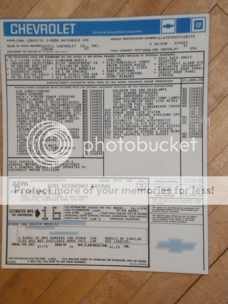 Got my window sticker/build sheet - CorvetteForum - Chevrolet Corvette ...